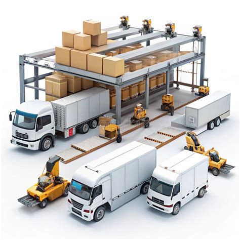 automated logistics system with delivery trucks and robotics stock illustration illustration