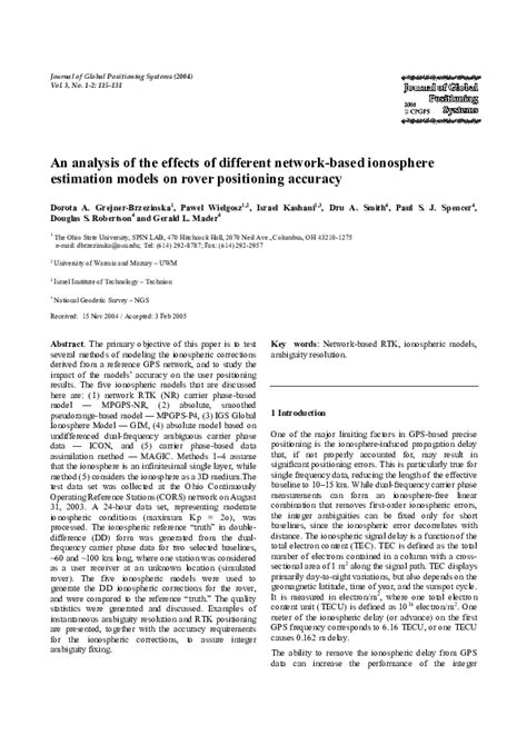Pdf An Analysis Of The Effects Of Different Network Based Ionosphere Estimation Models On