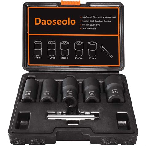 Daoseolo Lug Nut Remover 6 Pieces Twist Socket Set Extractor Tool Metric Bolt And Lug Nut