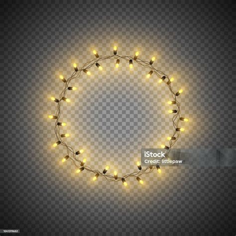 프레임 투명 한 배경 벡터 일러스트 레이 션에 고립 된 라운드 반짝 빛나는 조명 크리스마스 장식 현실적인 갈 랜드 12월에 대한 스톡 벡터 아트 및 기타 이미지 Istock