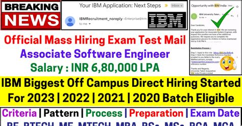 IBM Off Campus Direct Hiring 2023 As Associate Software Engineer Role Any Graduates Pattern