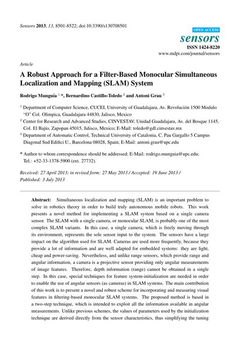 Pdf A Robust Approach For A Filter Based Monocular Simultaneous