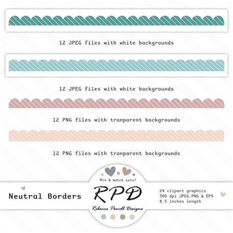 Scalloped Borders Digital Clip Art Set Striped Pattern Etsy