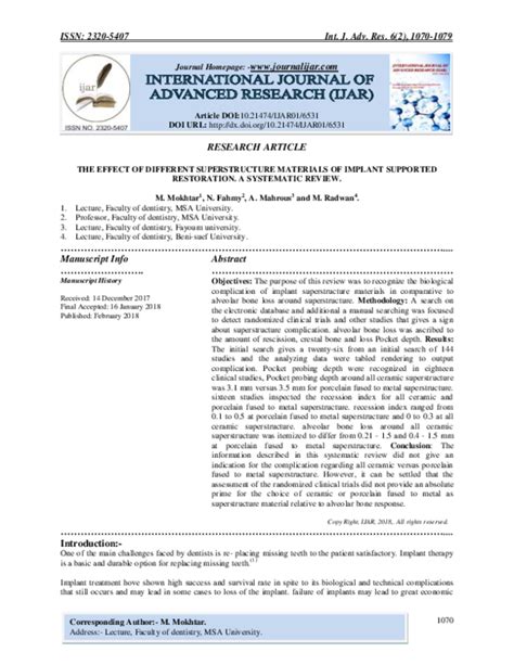 Pdf The Effect Of Different Superstructure Materials Of Implant Supported Restoration A