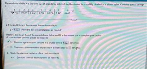 Solved The Random Variable X Is The Crew Size Of A Randomly
