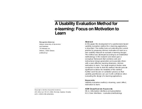 Pdf A Usability Evaluation Method For E Learning Focus On Motivation