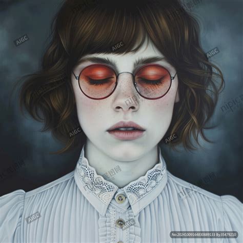 Ai创作图女性插画绘画时尚彩绘 写实人物插画 数字油画插画设计 插画人物戴眼镜女孩 手绘眼镜女孩 眼镜女孩插画 手绘肖像装饰画 数字油画插画 墨镜人物插画 少女海报插画 少女装饰画 女孩无框画