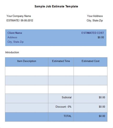 Excel Estimating Template