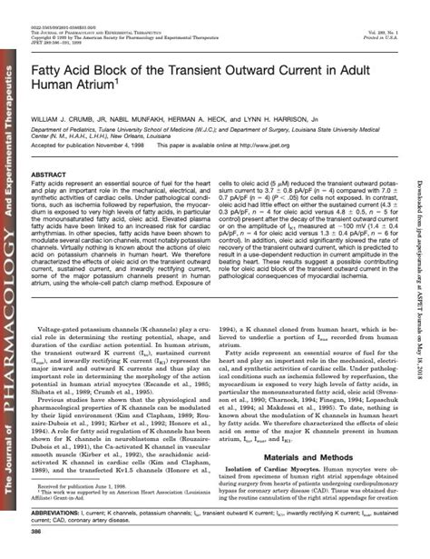 Fatty Acid Block Of The Transient Outward Current In Adult Human Atrium
