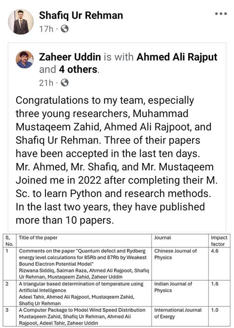 Shafiq Ur Rehman On Linkedin Research Teamwork Publications
