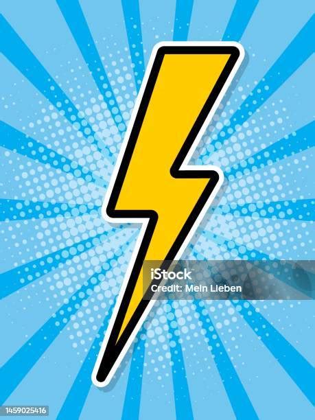 팝 아트 포스터 파란색 배경에 노란색 번개 벡터 그림입니다 트로피에 대한 스톡 벡터 아트 및 기타 이미지 트로피 하프톤 Championship Istock