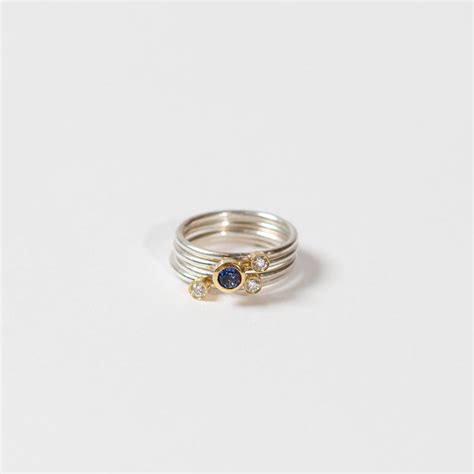 Shimara Carlow— Ring Stack With Sapphire And Diamonds In Sterling Silver Shop Craft