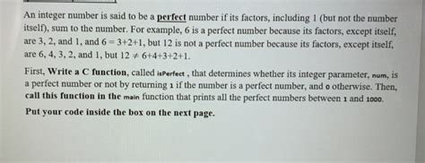 solved an integer number is said to be a perfect number if