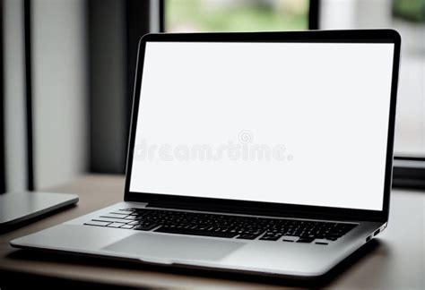 Close Up View Of Open Blank Screen Laptop Computer AI Generated Stock Illustration