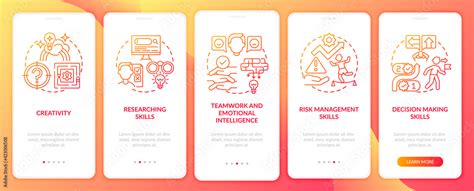 Problem Solving Skills Red Onboarding Mobile App Page Screen With Concepts Decision Making