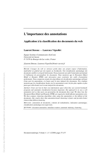 Pdf Limportance Des Annotations Application à La Classification Des Documents Du Web