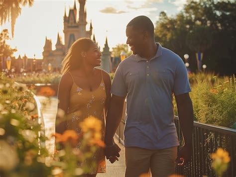 Man And Woman Walking Down A Sidewalk Premium Ai Generated Image