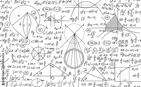 Hand Drawn Mathematical Vector Seamless Pattern With Handwritten Algebra Formulas Equations And
