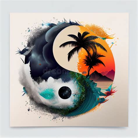 Symbol Of Yin And Yang Day And Night Sun And Moon Stock Illustration
