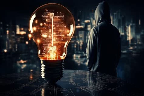 Premium Ai Image Hackers Silhouette With Circuit Lamp Against Abstract Dark Hacking Backdrop
