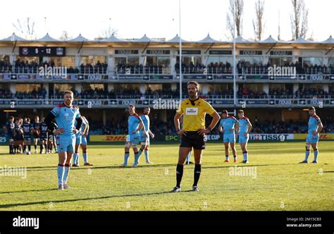 Referee Adrien Marbot Stops Play To Watch A Reply Of An Incident During The Epcr Challenge Cup