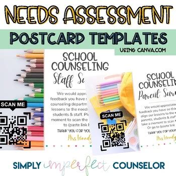 Needs Assessment Postcard Survey Template School Counselors Tpt