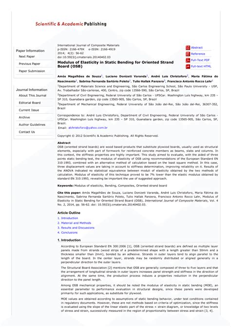 PDF Modulus Of Elasticity In Static Bending For Oriented Strand Board OSB