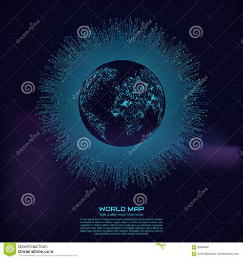 Polygonal World Map Point And Line Composition Global Network Connection Continent And Planet