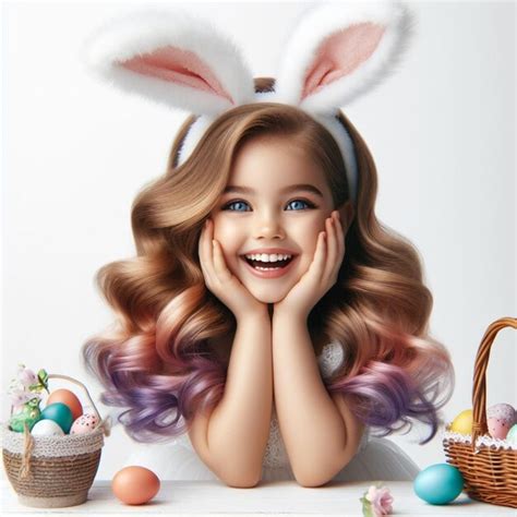 Premium Photo Beautiful Girl With Bunny Ears Band And Wicker Basket