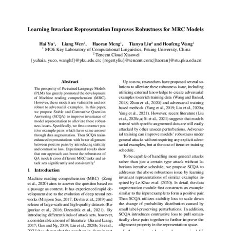 Learning Invariant Representation Improves Robustness For Mrc Models
