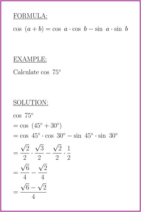 The Cosine Of Sum Formula With Example