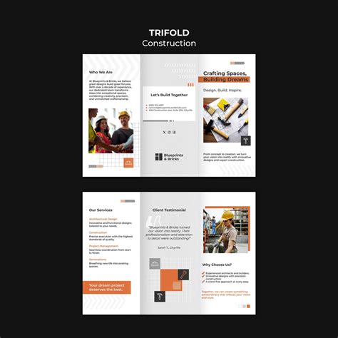 건설 삼중 브로셔 템플릿 디자인 무료 Psd 파일