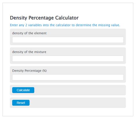 Density Percentage Calculator Calculator Academy