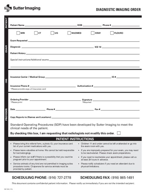 Sutter Diagnostic Imaging Order Form Fill Out And Sign Online Dochub