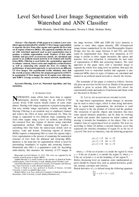Pdf 04 Ieee Conf His Level Set Based Liver Image Segmentation With Watershed