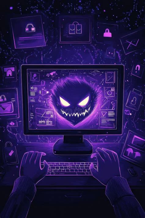 A Digital Illustration Depicting Cybersecurity Threats And Hacker Activity Concepts Stock Image