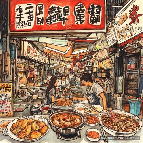 Ai创作图夜宵手绘 小吃街插画 庙街手绘 夜宵店插画 卤味插画海报合集 车仔面插画 美食街插画 热卤现捞插画 风味小吃街插画 炒货店插画 菜市场插画 庙街插画 大排档插画 卤菜系列插画 手绘
