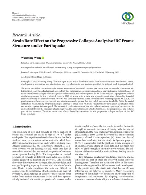 Pdf Strain Rate Effect On The Progressive Collapse Analysis Of Rc Frame Structure Under Earthquake