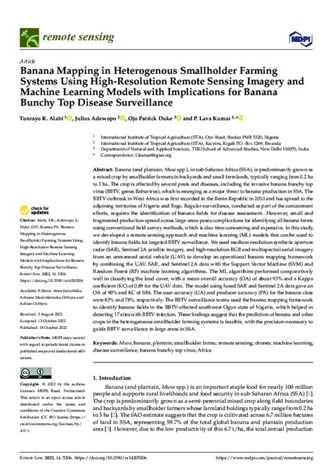 Pdf Banana Mapping In Heterogenous Smallholder Farming Systems Using High Resolution Remote