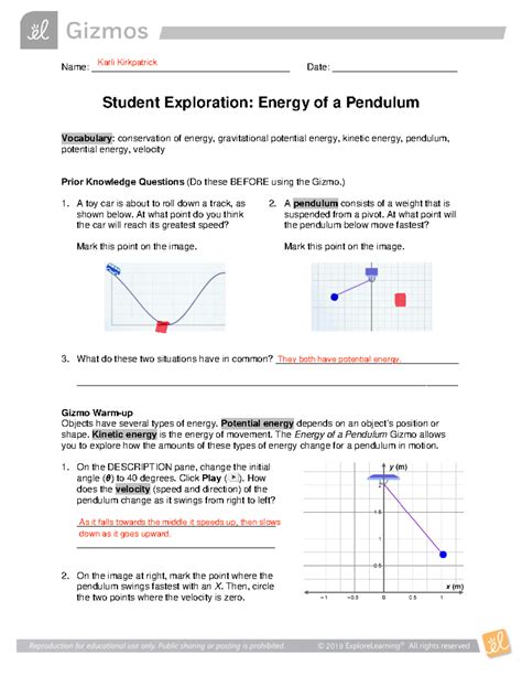 Energy Pendulum Phy 101 Name