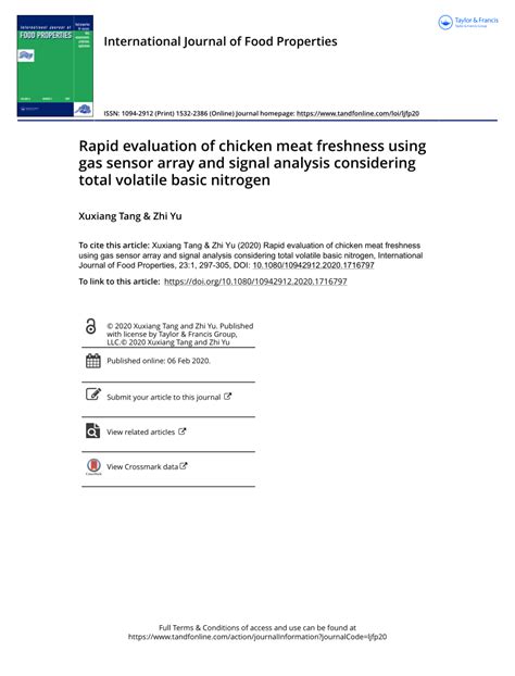 Pdf Rapid Evaluation Of Chicken Meat Freshness Using Gas Sensor Array And Signal Analysis