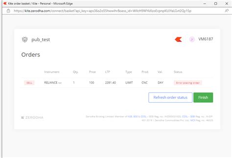 unable to place order via publisher api error placing order kite