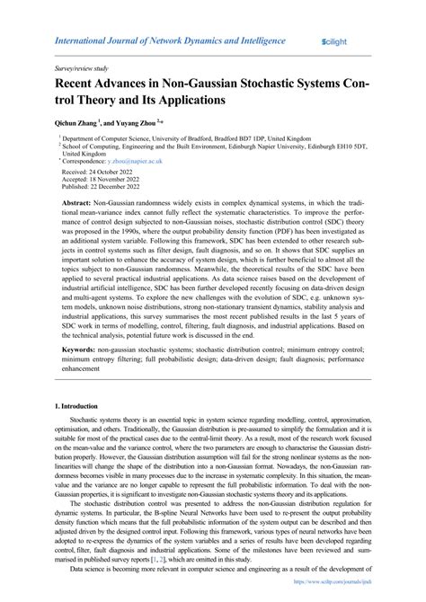 Pdf Recent Advances In Non Gaussian Stochastic Systems Control Theory And Its Applications