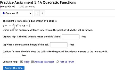 Solved Practice Assignment 5 1a Quadratic Functions Score