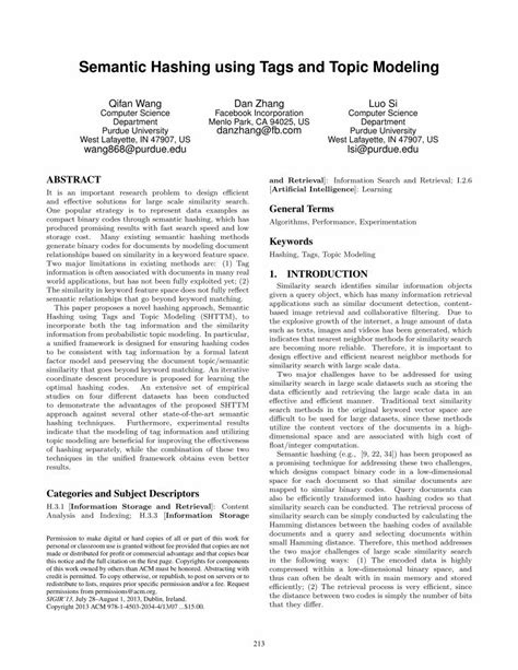 Pdf Semantic Hashing Using Tags And Topic Modeling Dokumentips