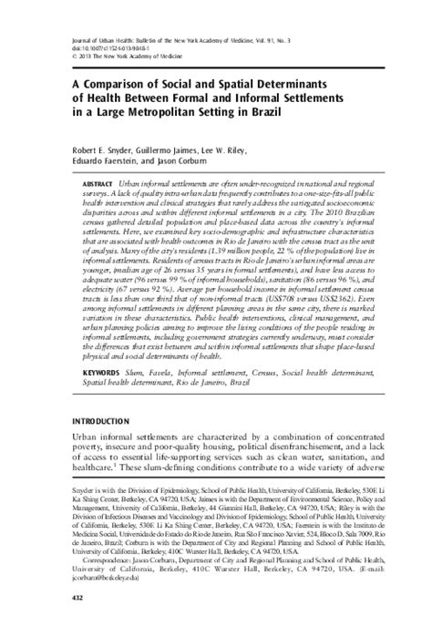 Pdf A Comparison Of Social And Spatial Determinants Of Health Between Formal And Informal