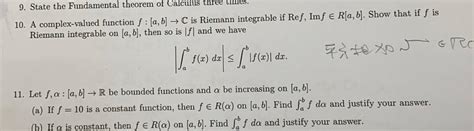 Solved 10 A Complex Valued Function F Ab →c Is Riemann