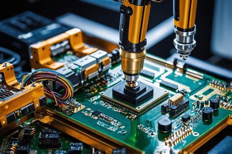Highspeed Robotic Arms Assembling Electronic Circuit Boards Premium Ai Generated Image
