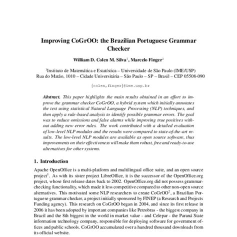 Improving Cogroo The Brazilian Portuguese Grammar Checker Acl Anthology