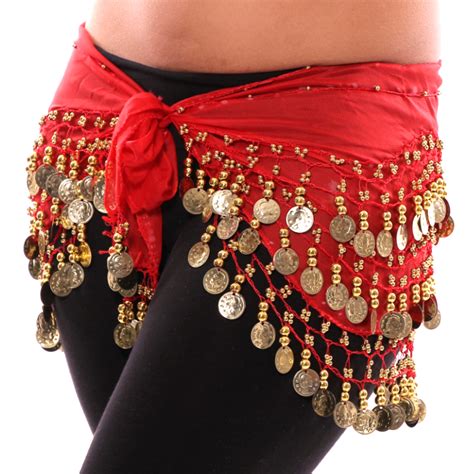 88 Colorful Gold Coins Plus Size Chiffon Belly Dance Hip Scarf Dance